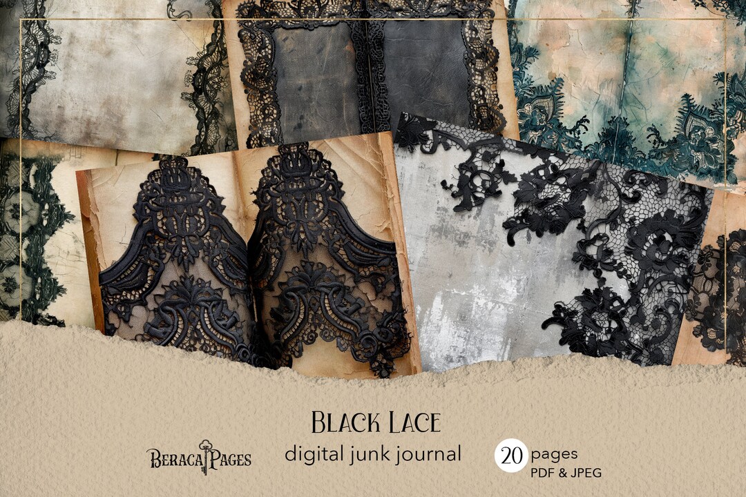 Black Lace Junk Journal Kit, Vintage Gothic Lace Pages (digital ...