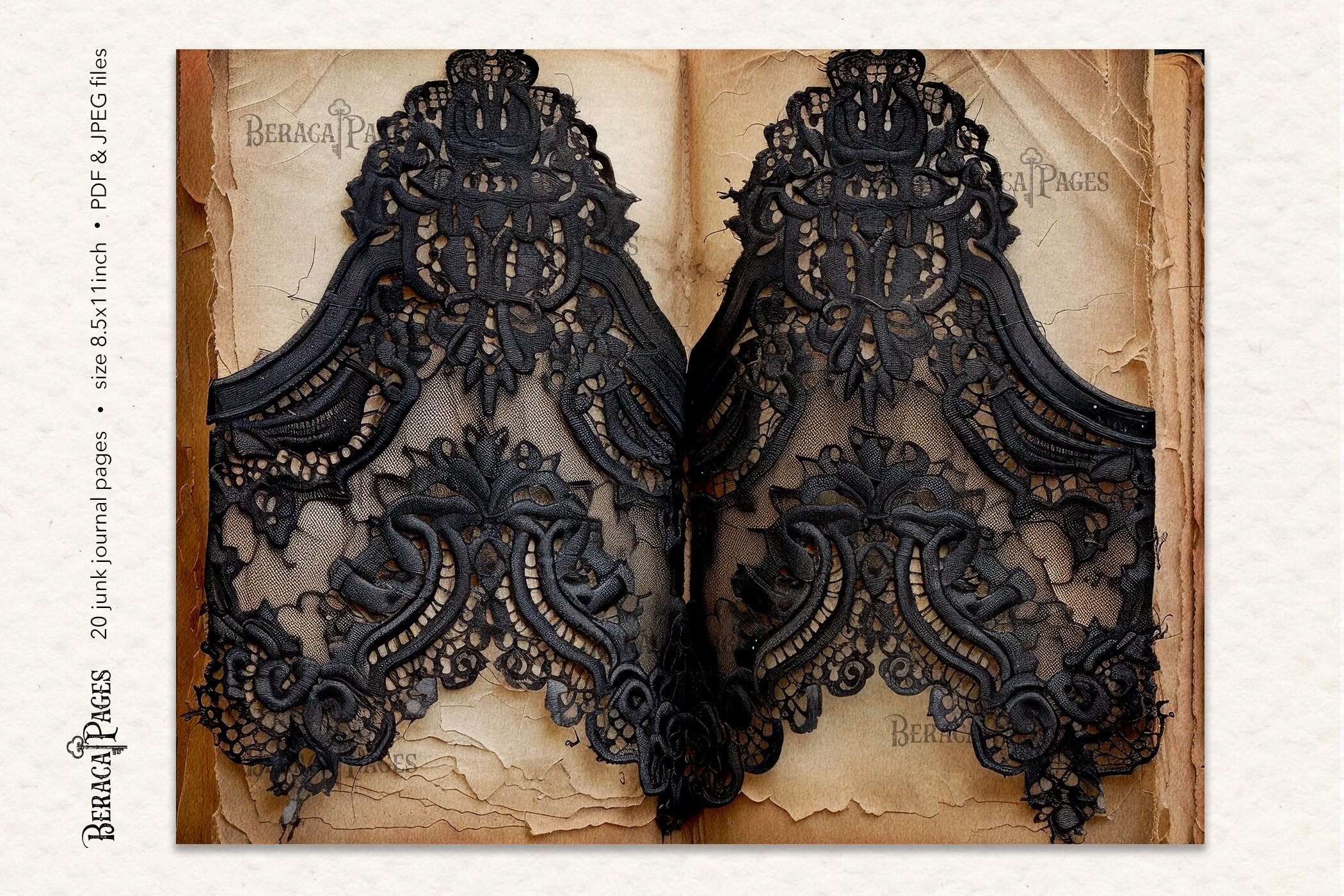 Black Lace Junk Journal Kit Vintage Lace Scrapbook Lace Printable Pages ...