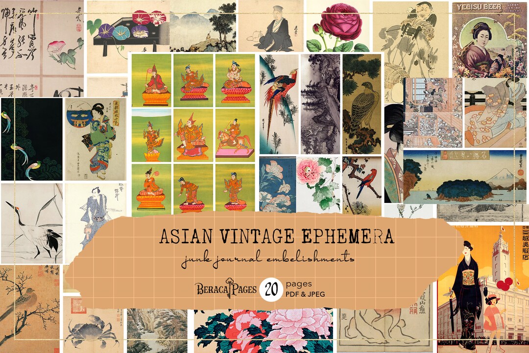 Asian Vintage Ephemera, Chinese Journal Add On, Japanese Printable Tags ...