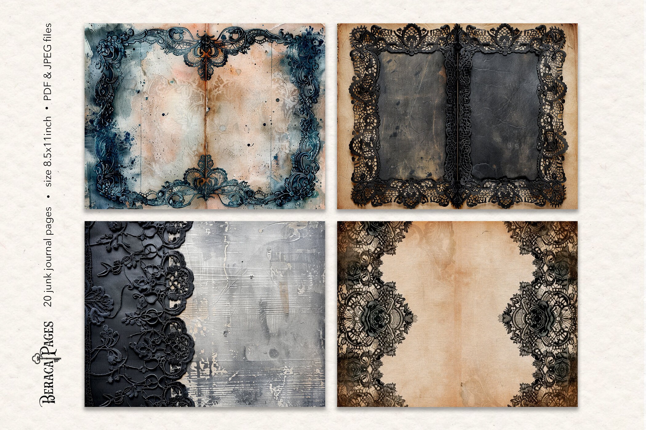 Black Lace Junk Journal Kit Vintage Lace Scrapbook Lace Printable Pages ...