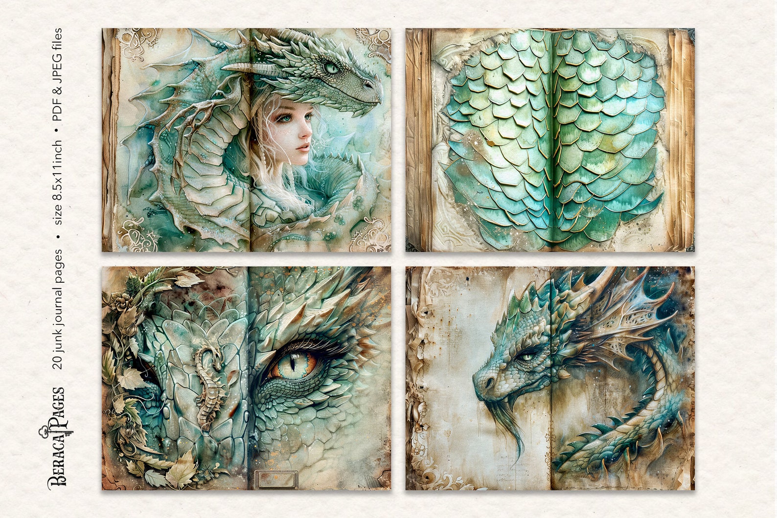 Vintage Dragon Junk Journal, Dragon Queen Journal Kit, Dragon Scales ...