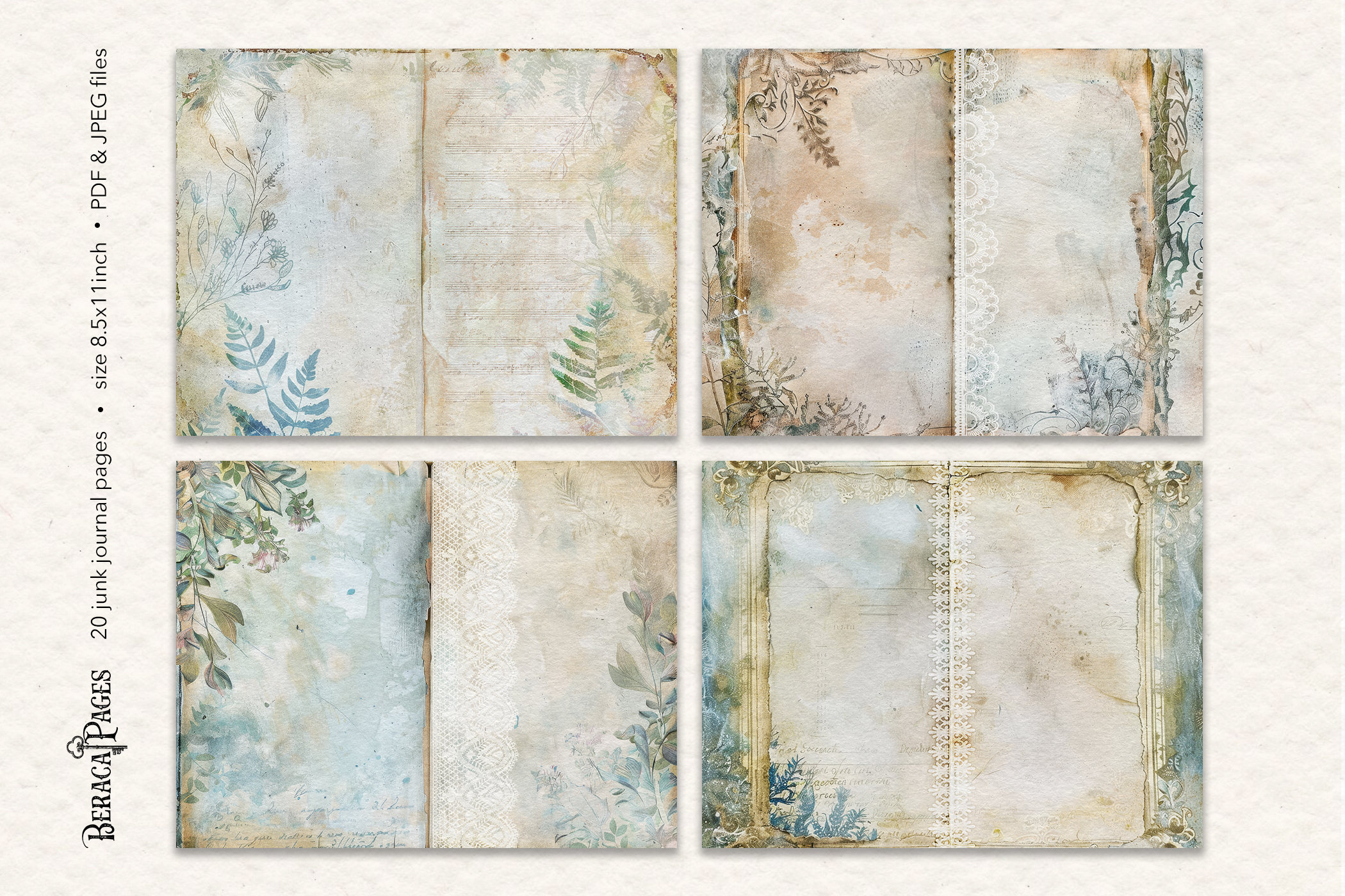 Vintage Green Junk Journal, Printable Empty Journaling Pages, Pastel ...