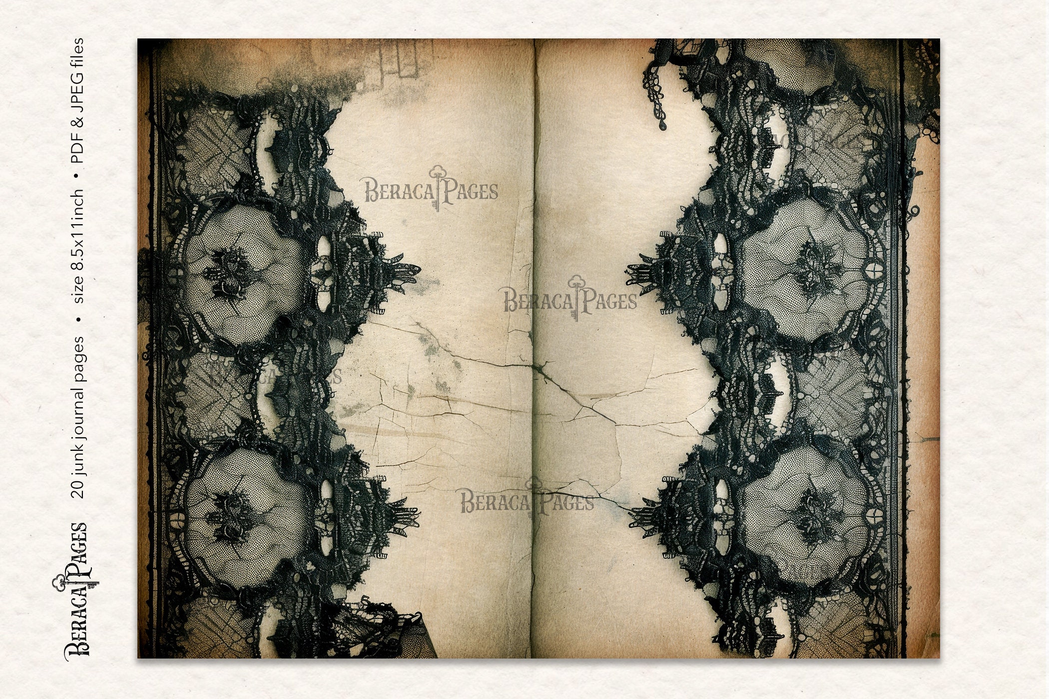 Black Lace Junk Journal Kit Vintage Lace Scrapbook Lace Printable Pages ...