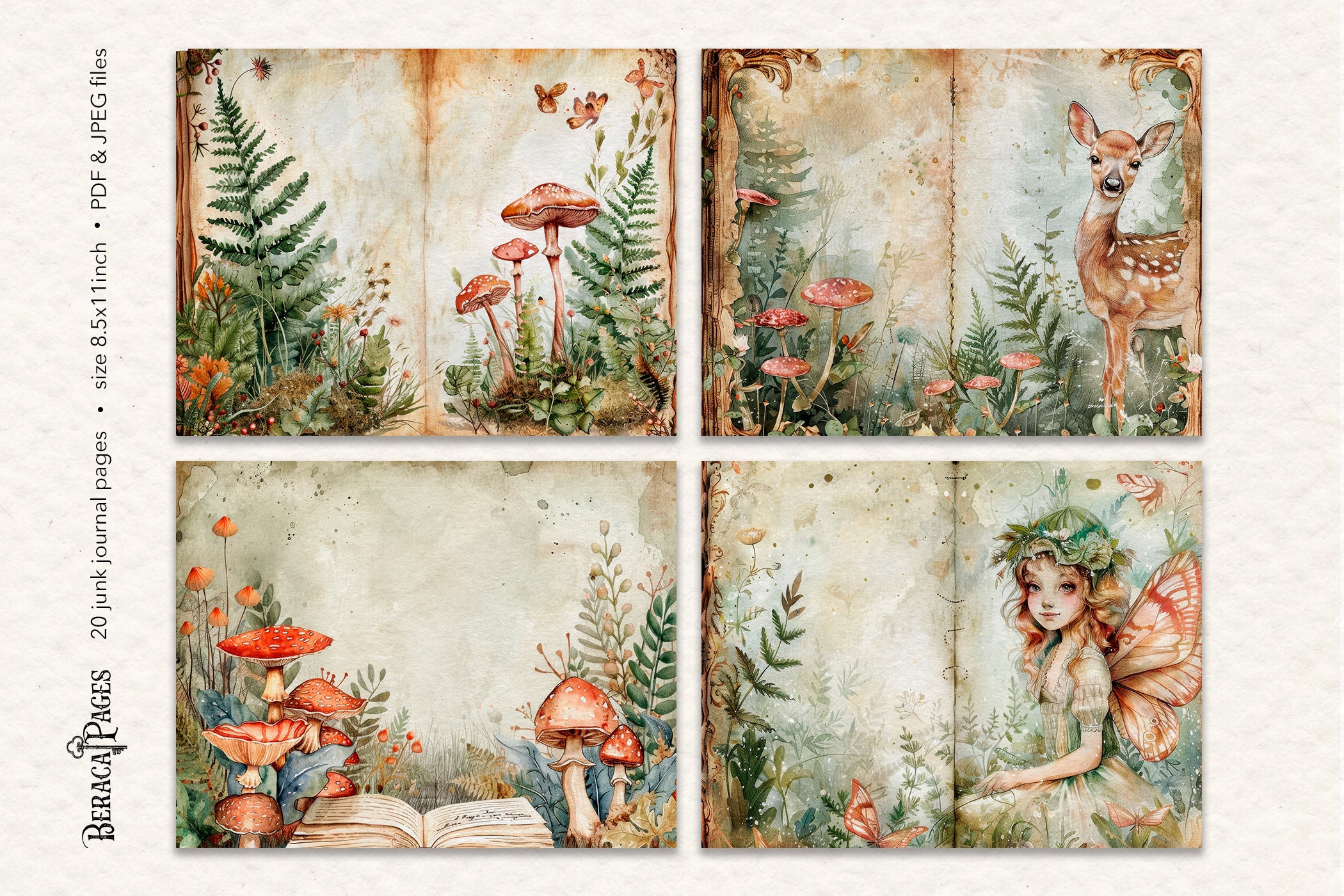 Cute Woodland Junk Journal, Printable Mushroom Journal, Baby Animals ...