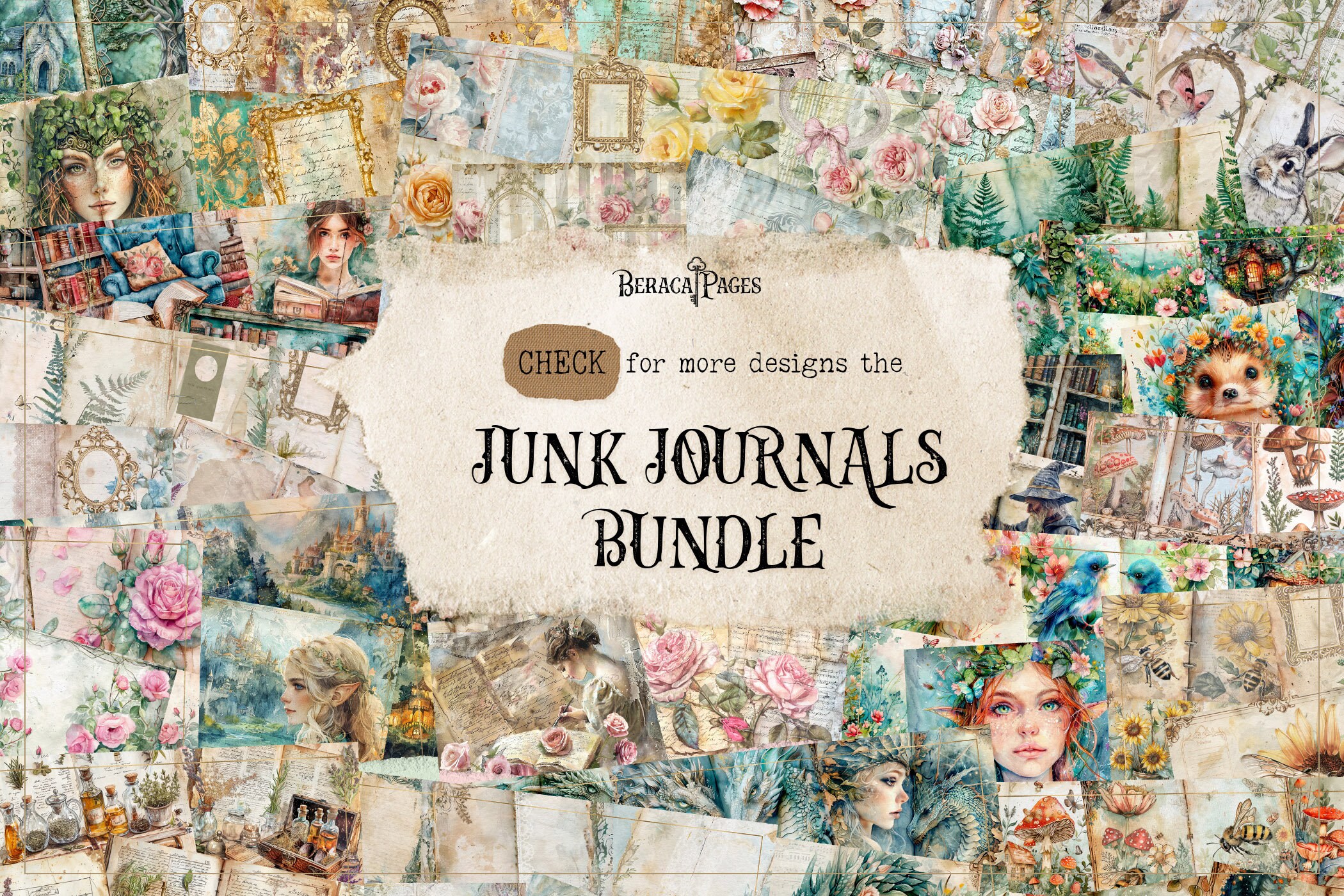 Golden Script Junk Journal, Gold Frames Digital Journal, Deco Printable ...