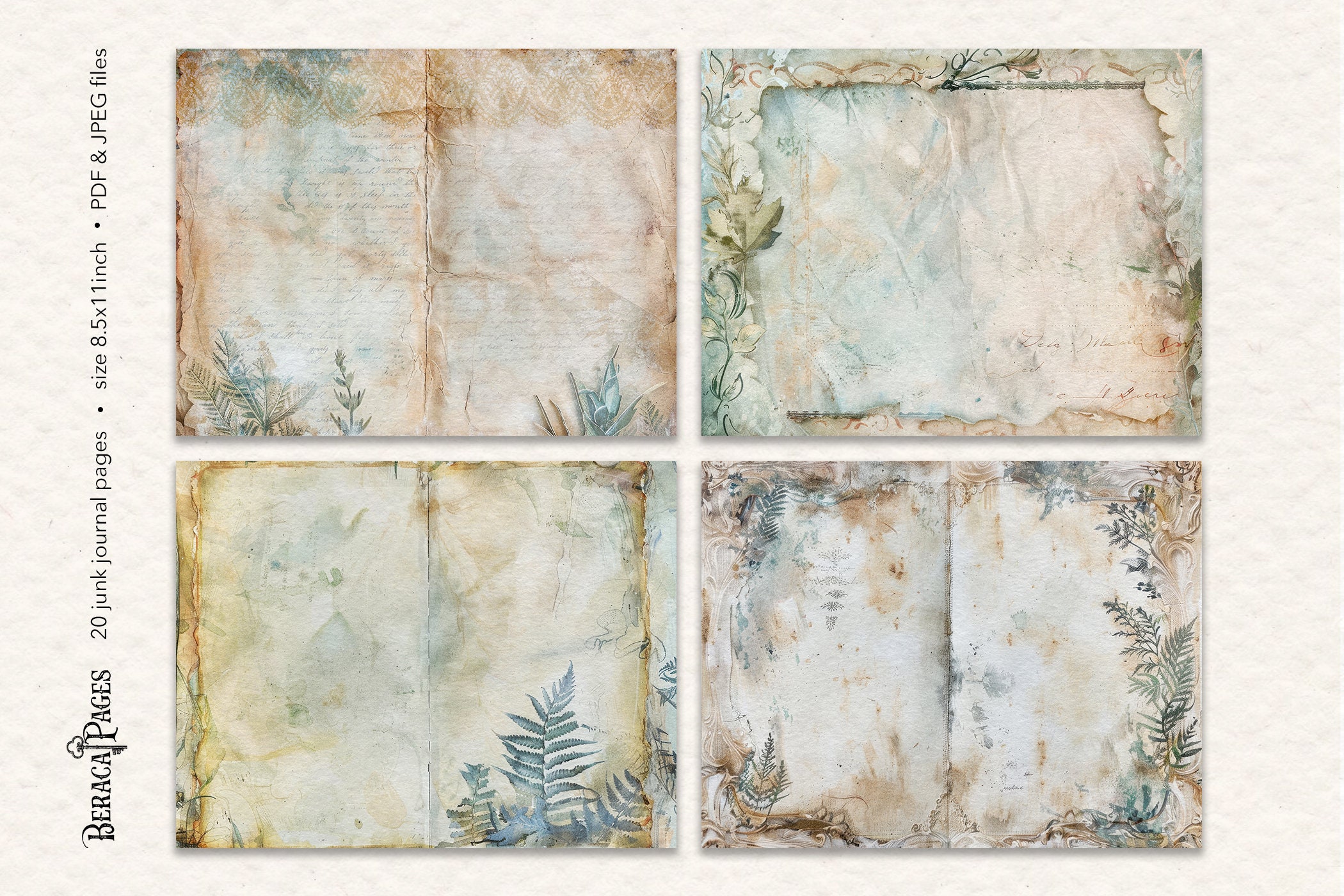 Vintage Green Junk Journal, Printable Empty Journaling Pages, Pastel ...