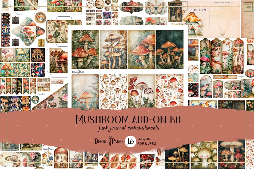 Mushroom Junk Journal Add-on Kit, Vintage Forest Ephemera (PDF & JPEG ...