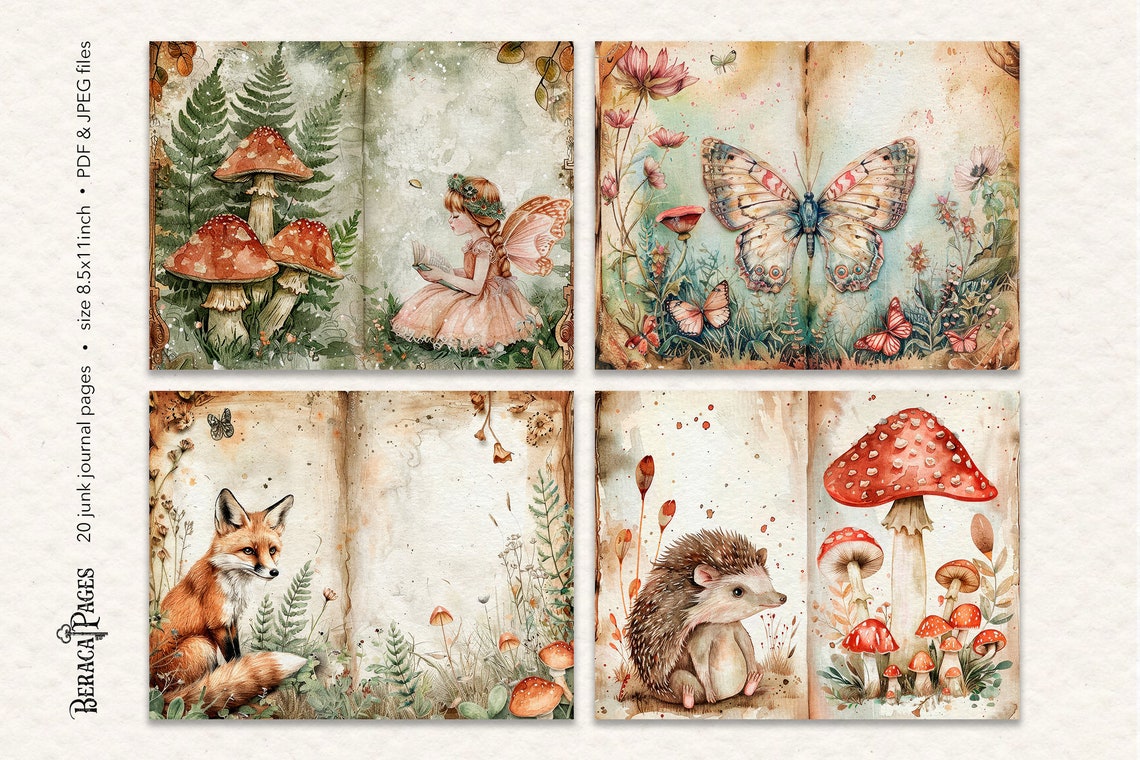 Cute Woodland Junk Journal, Printable Mushroom Journal, Baby Animals ...
