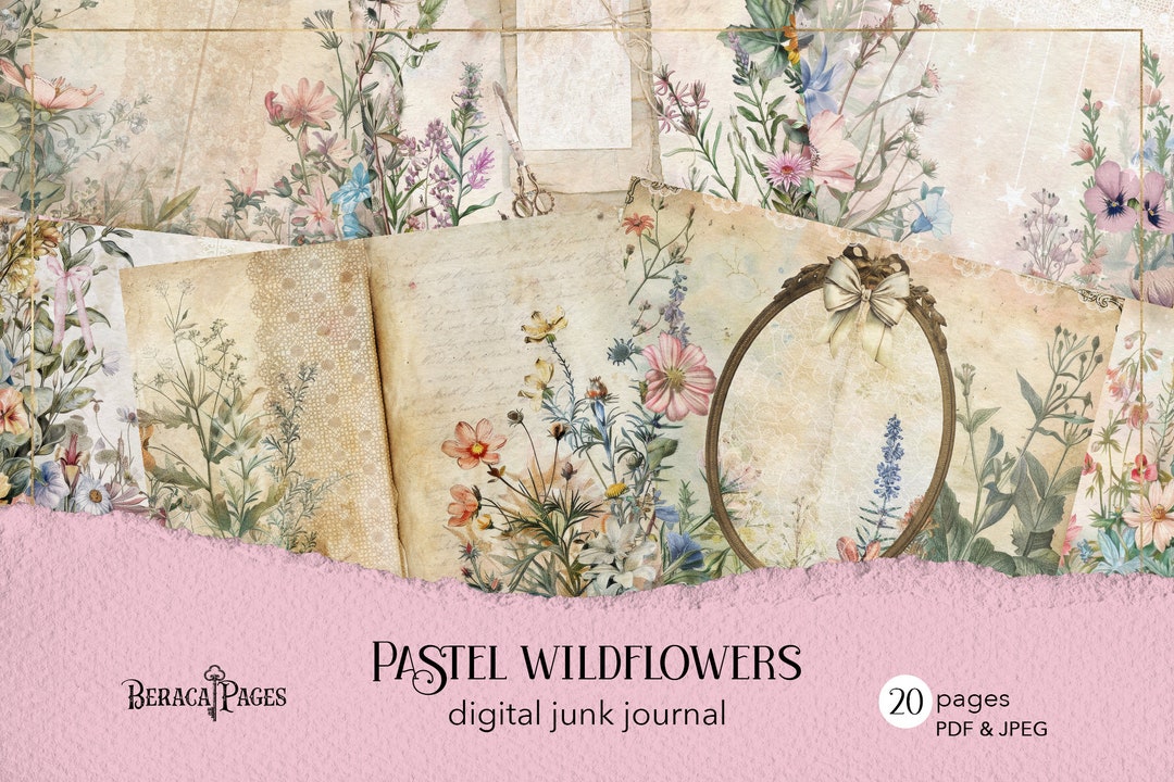 Pastel Wildflowers Junk Journal, Printable Botanical Pages, Digital ...