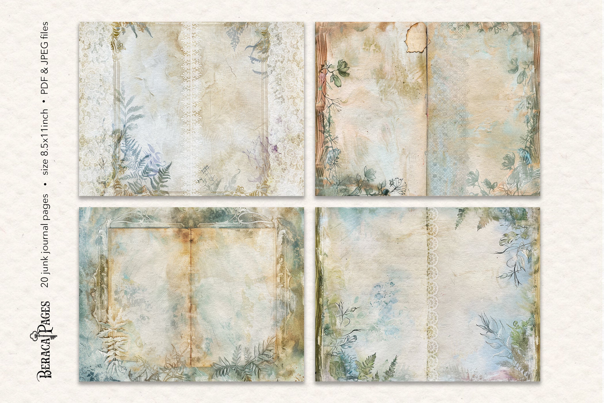 Vintage Green Junk Journal, Printable Empty Journaling Pages, Pastel ...