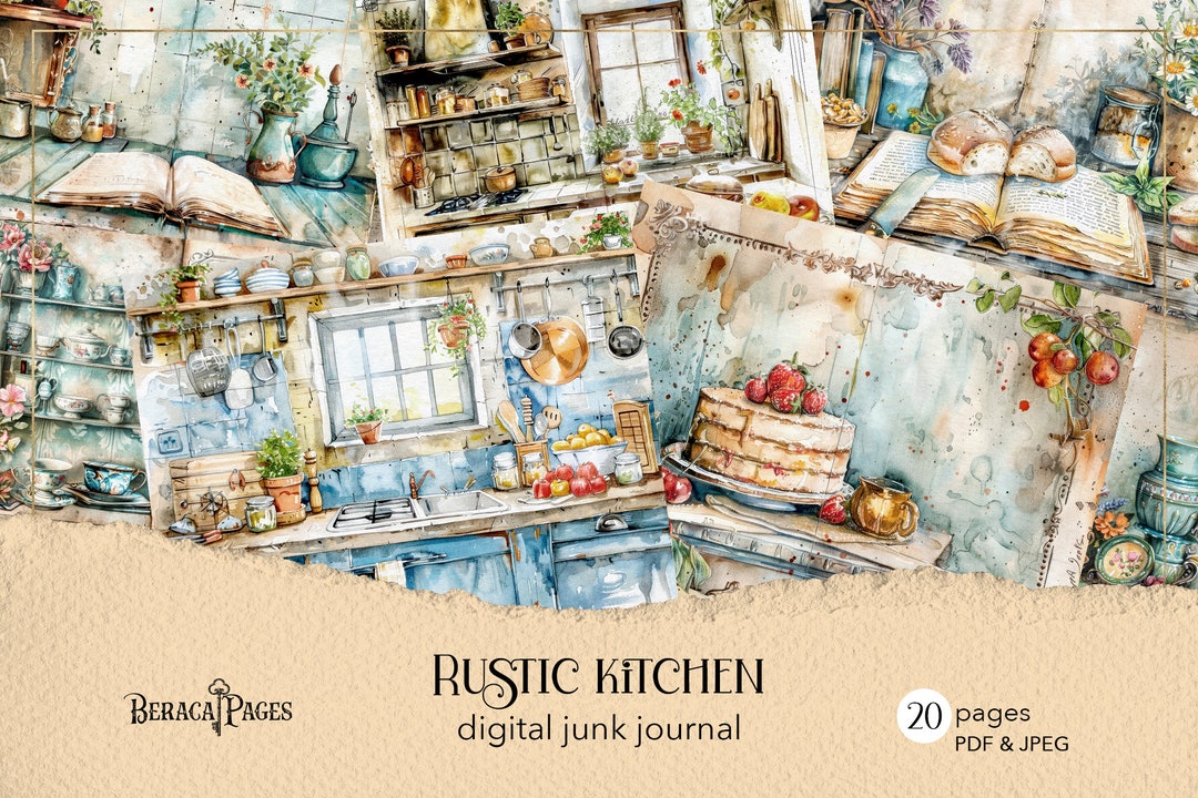 Rustic Kitchen Junk Journal, Printable Cookbook Pages, Victorian ...