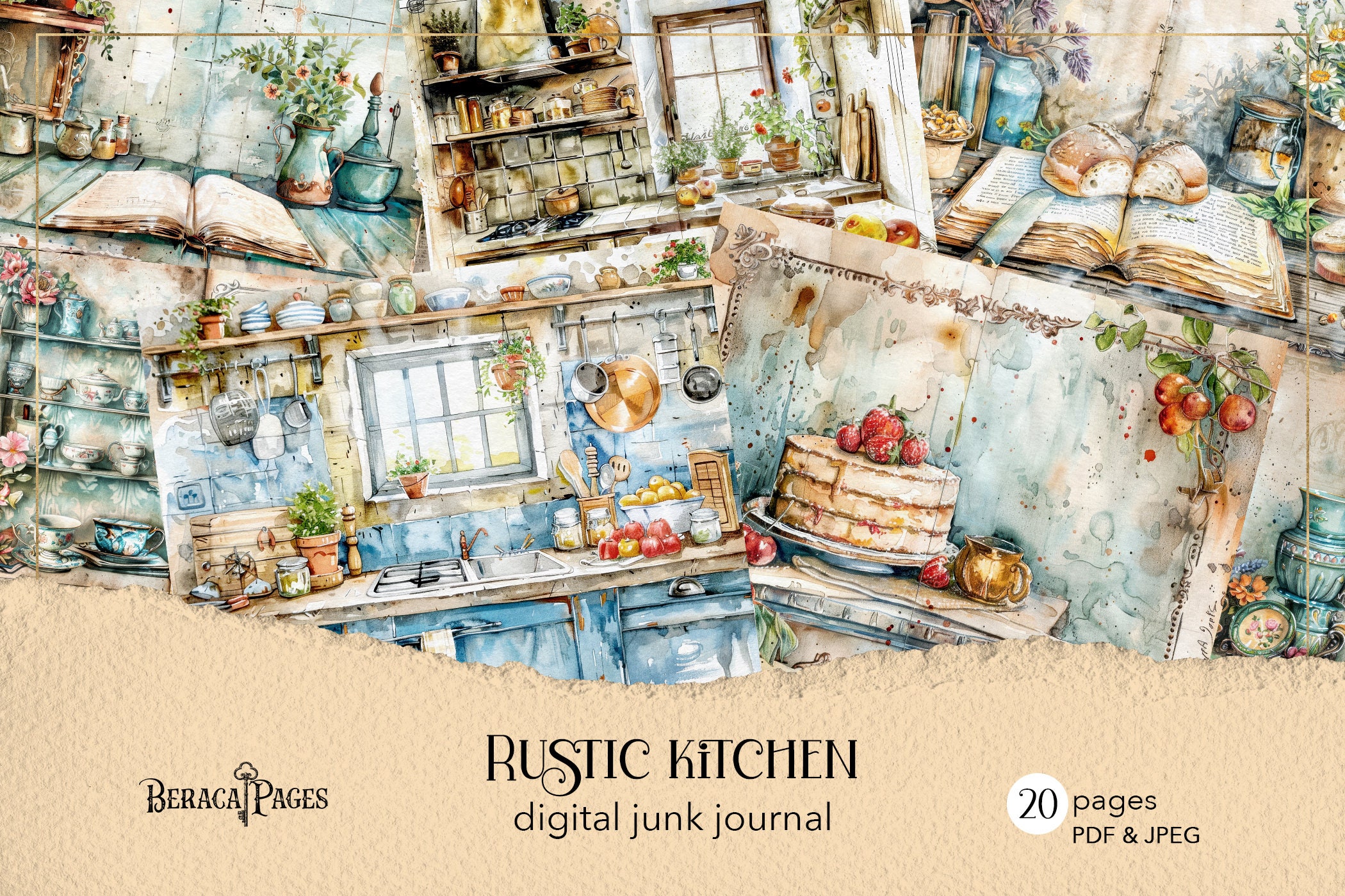 Rustic Kitchen Junk Journal, Printable Cookbook Pages, Victorian ...