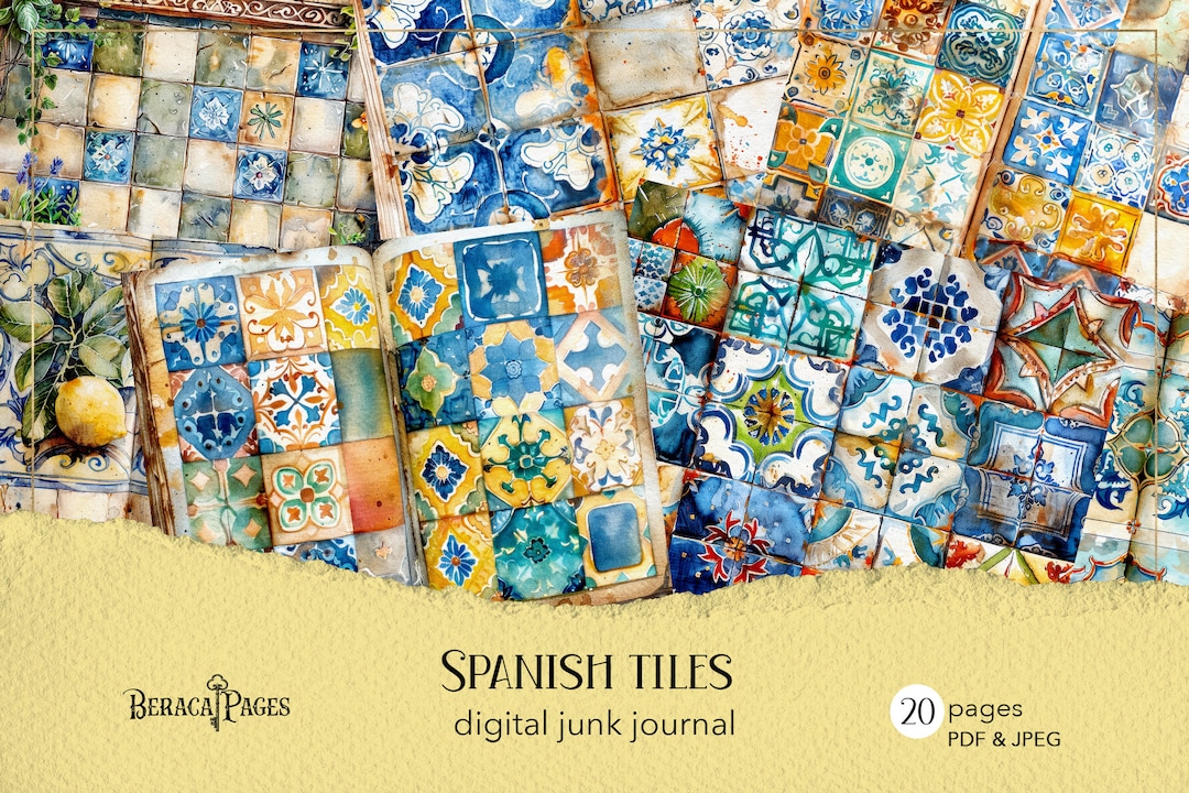 Spanish Tiles Junk Journal Kit, Azulejo Tile Paper (PDF & JPEG) - Etsy