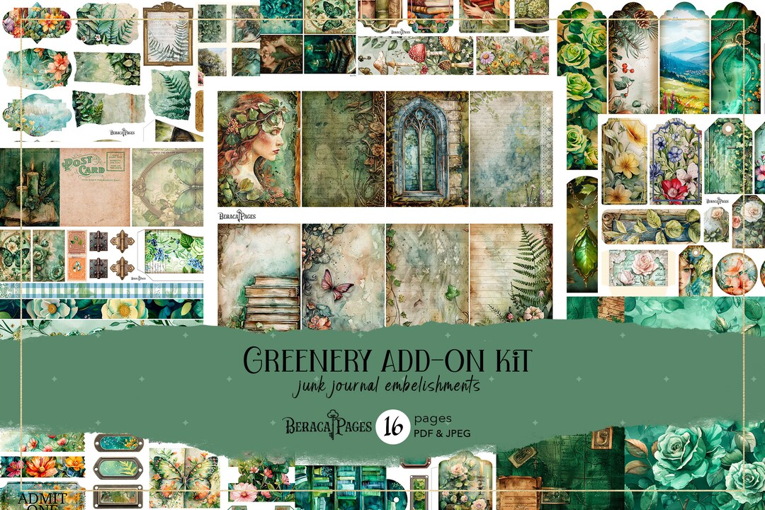 Greenery Junk Journal Add-on Kit, Vintage Forest Ephemera (PDF & JPEG ...