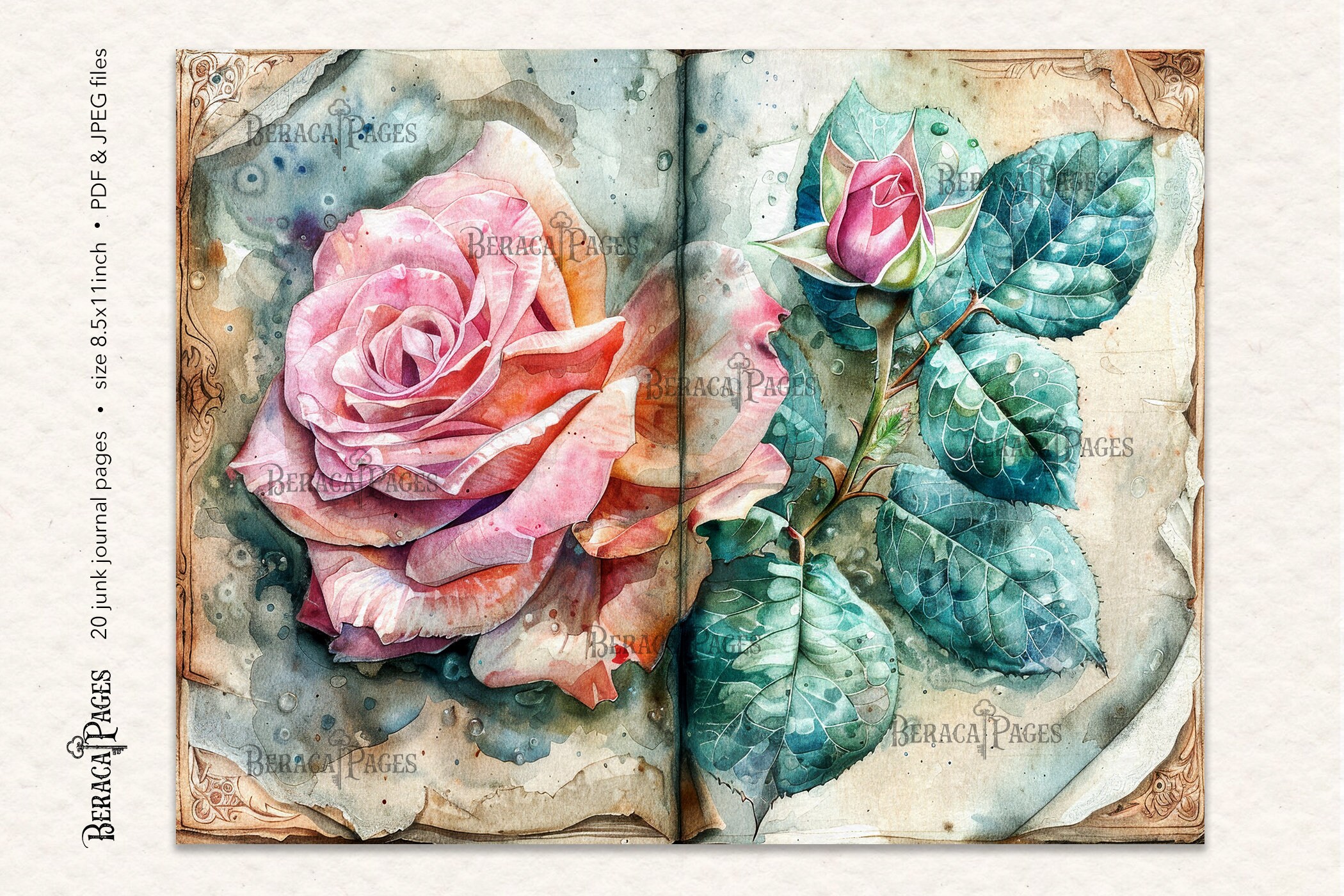 English Rose Junk Journal, Shabby Chic Printable Pages (digital ...