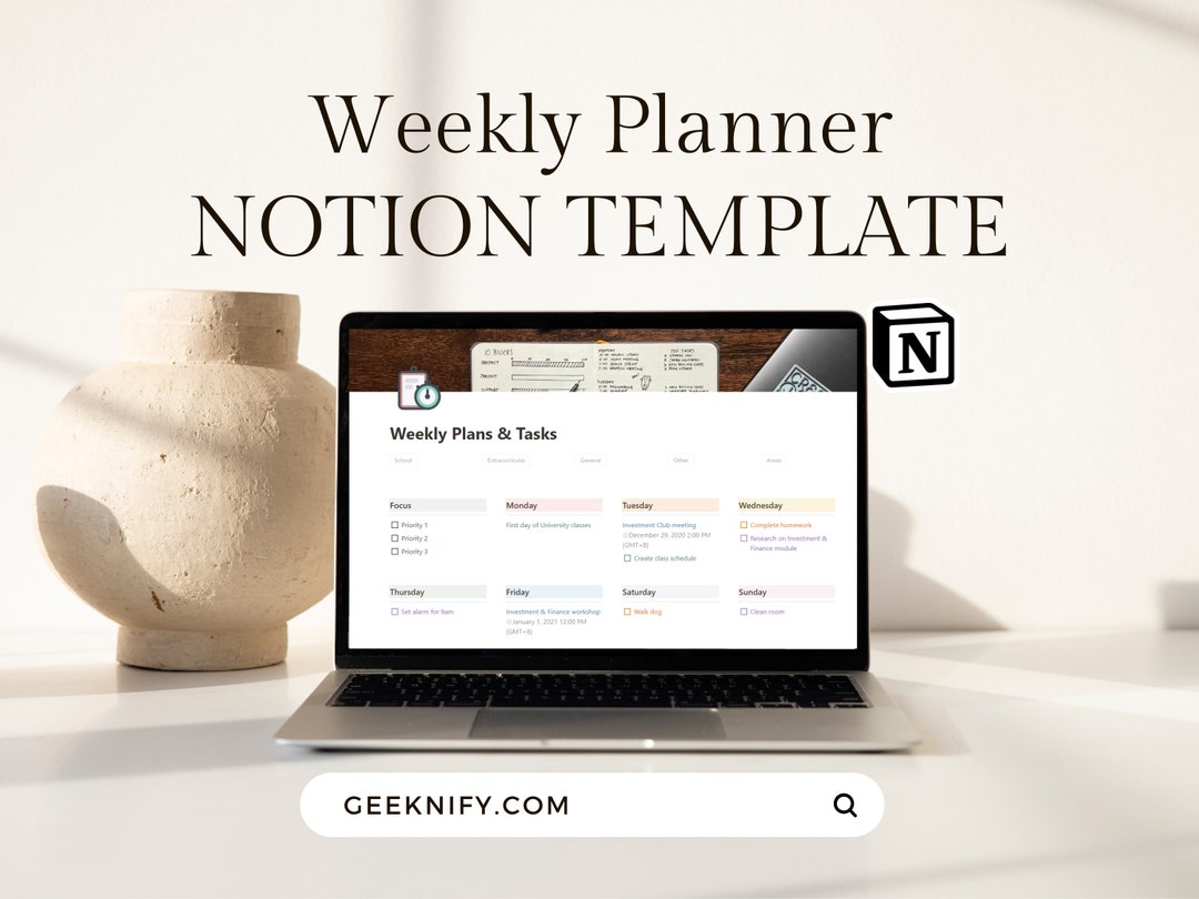 Notion Weekly Planner Template: Digital Productivity Tool for Organized ...