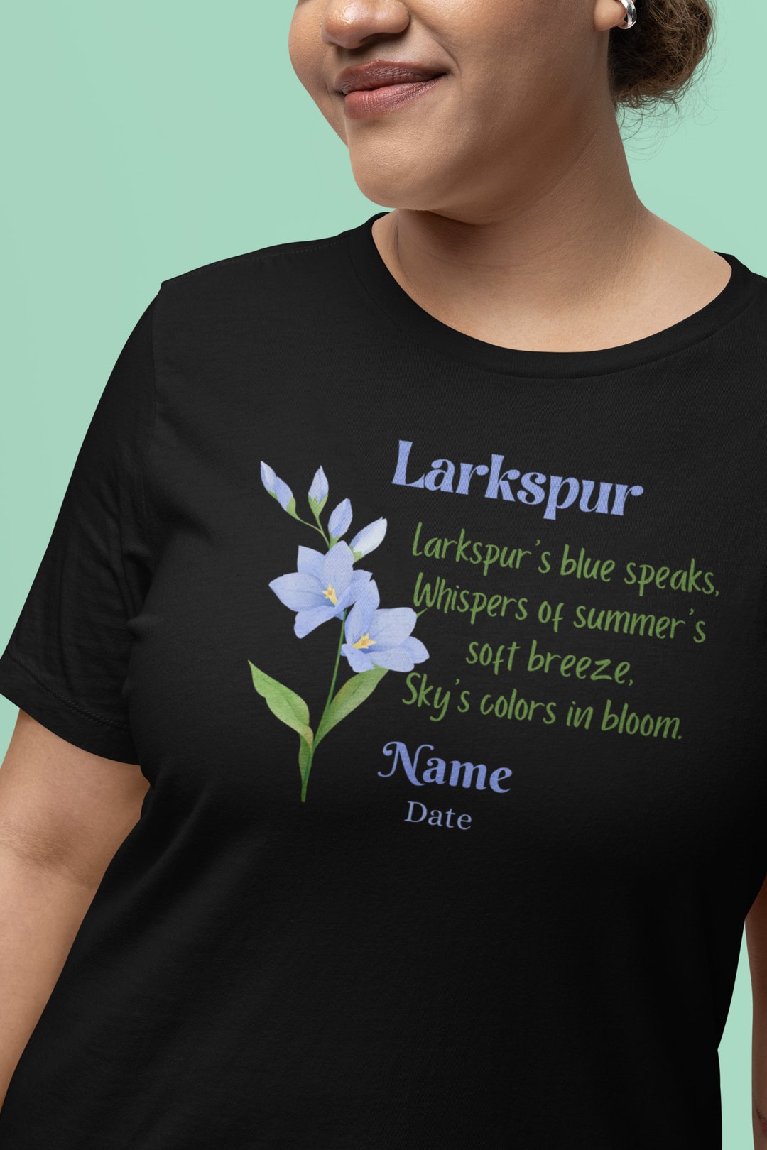 Larkspur July Birth Month Flower Shirt, Original Haiku Poem ...