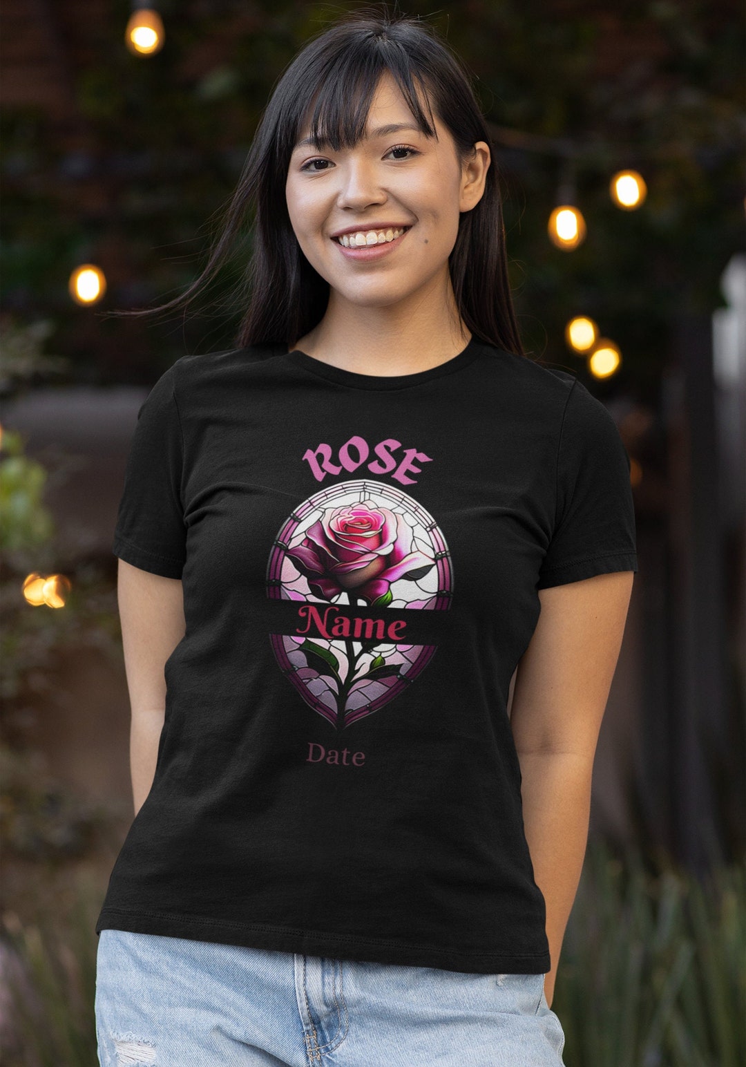 June Birth Month Flower Tee Shirt, Rose Stained Glass Design ...