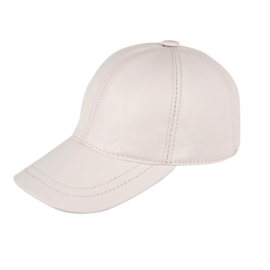 White Leather Baseball Cap, Real Leather Baseball Cap, Woman Leather ...