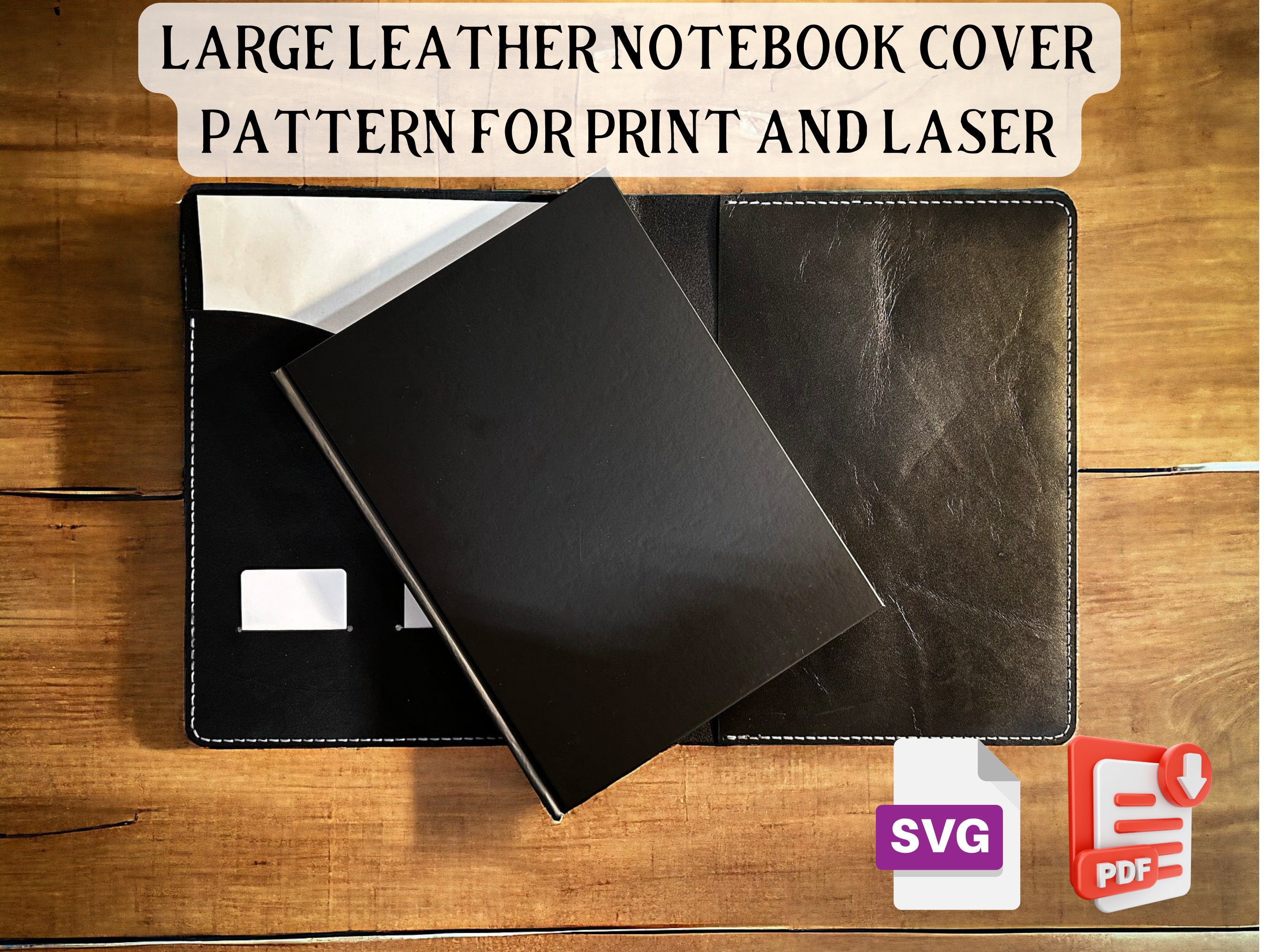 Leather Notebook Cover Pattern: Laser or Print, Padfolio Style (SVG, PDF) - Etsy