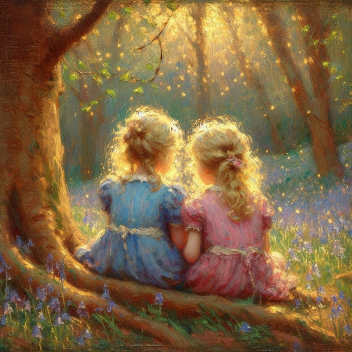 Poster Wall Art Print Two Girls Sisters Impressionist Art Painting ...