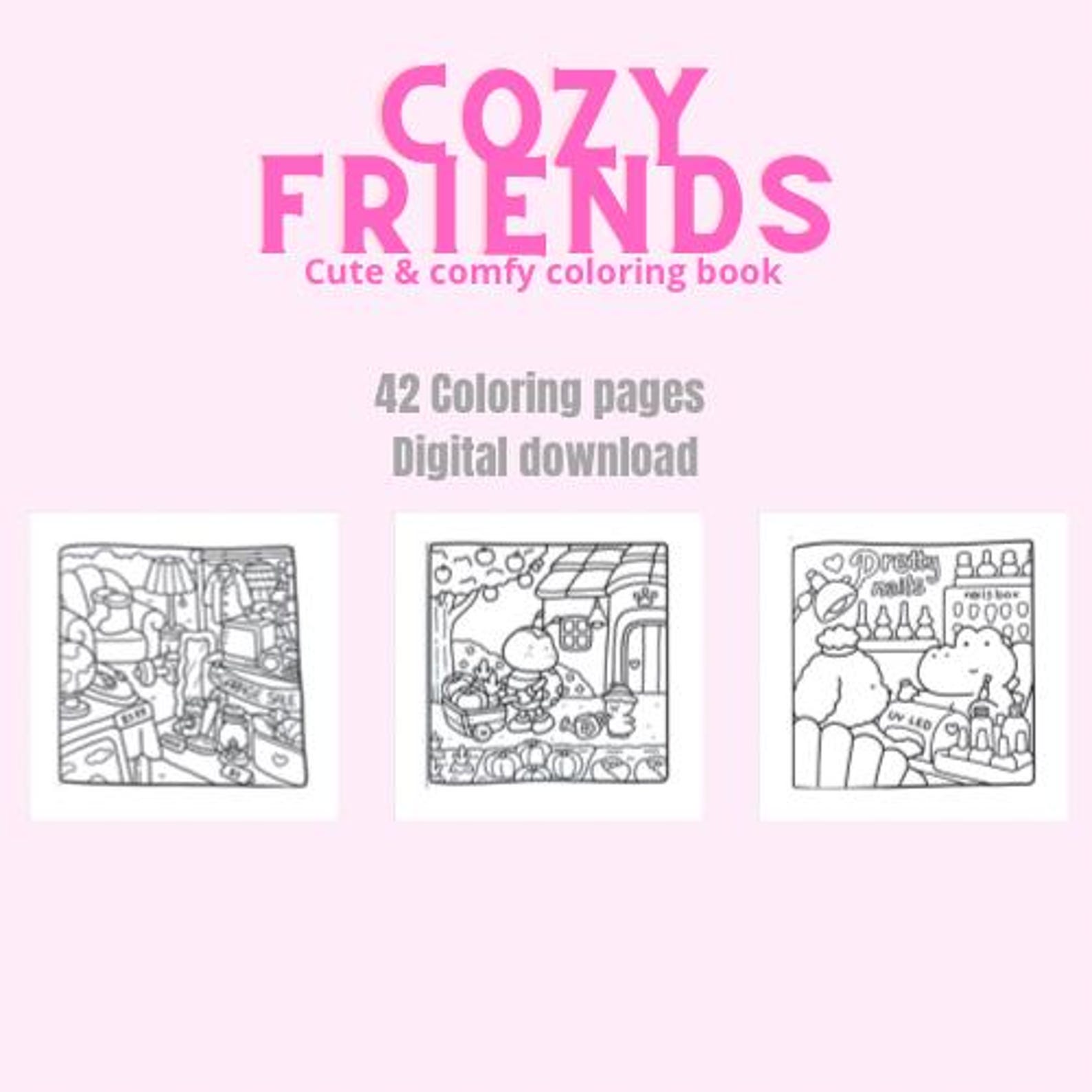Coco Wyo Cozy Friends Cute Coloring Book 43 Pages Digital Download ...
