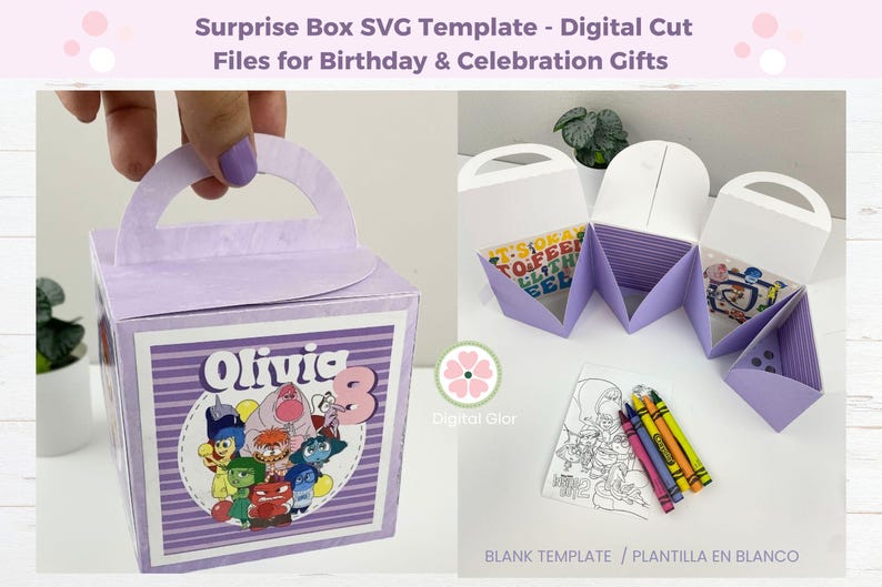 Digital Surprise Box Template SVG & Studio Files for Cutting Machines ...