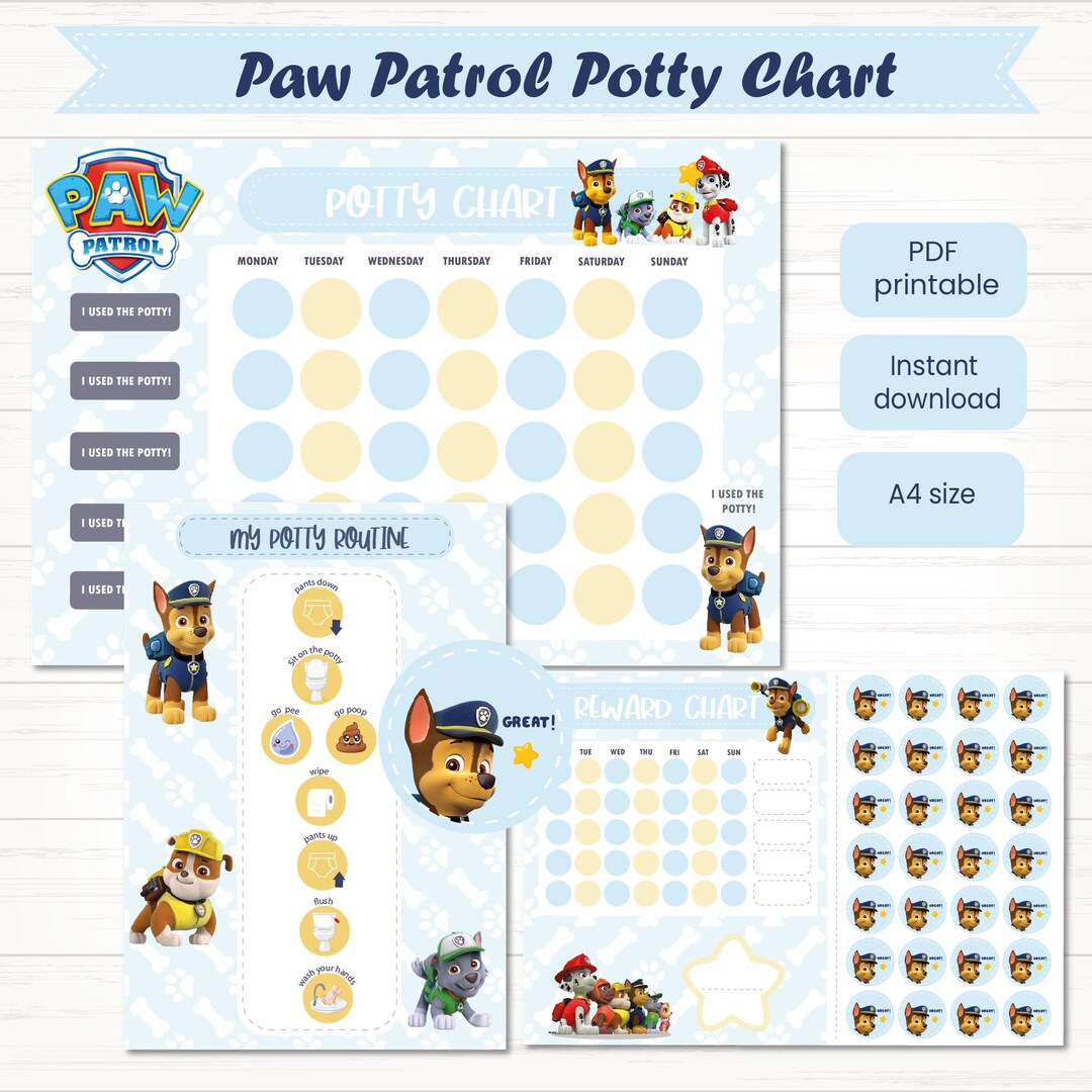 Paw Patrol Potty Chart / Bathroom Routine Chart - PDF Printable - Etsy UK
