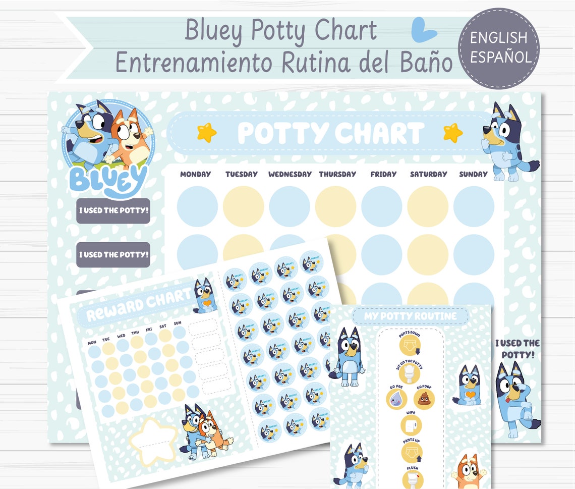 Bluey Potty Chart/ Tablero Rutina para ir al baño BlueyEnglish/Spanish ...