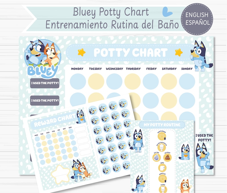 Bluey Potty Chart/ Tablero Rutina para ir al baño BlueyEnglish/Spanish ...