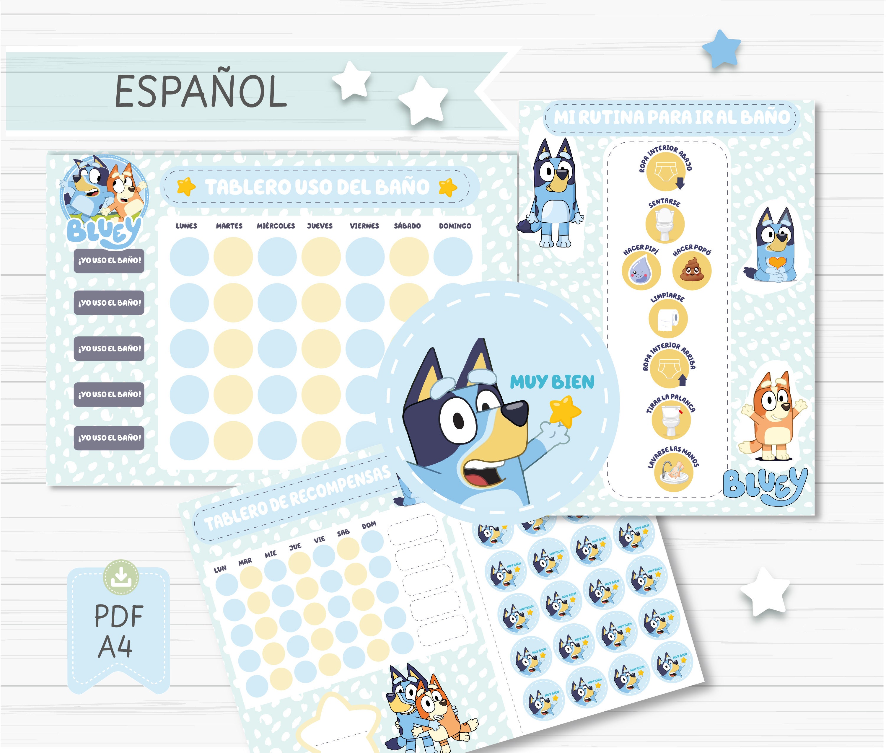 Bluey Potty Chart/bluey Potty Routine Dashboardenglish/spanish PDF - Etsy