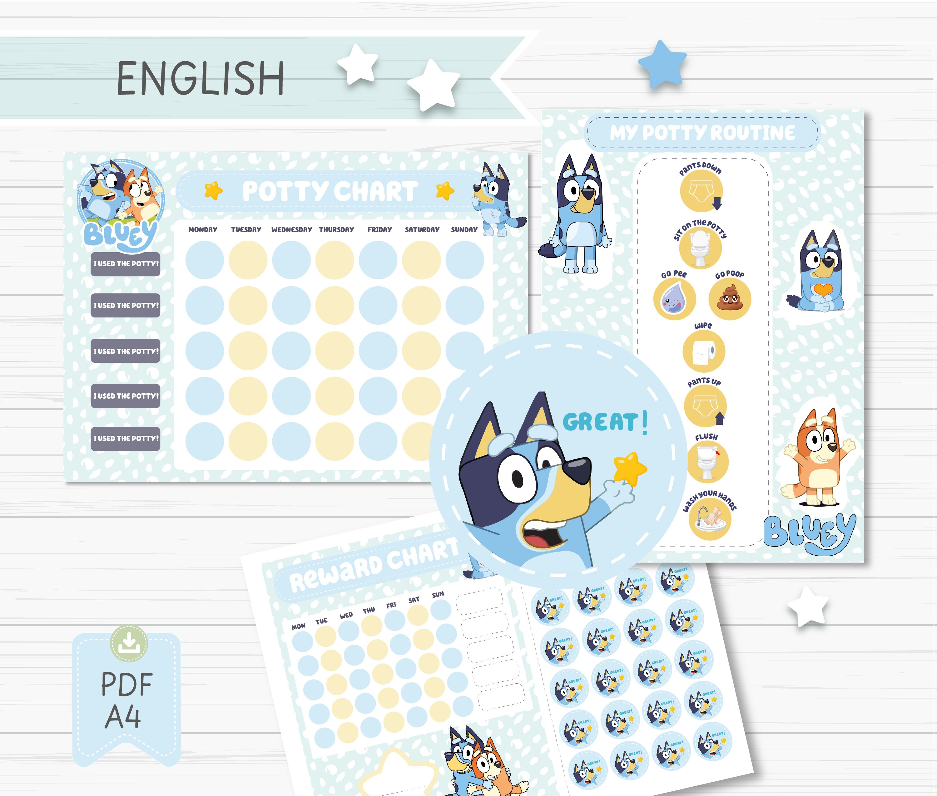 Bluey Potty Chart/bluey Potty Routine Dashboardenglish/spanish PDF - Etsy