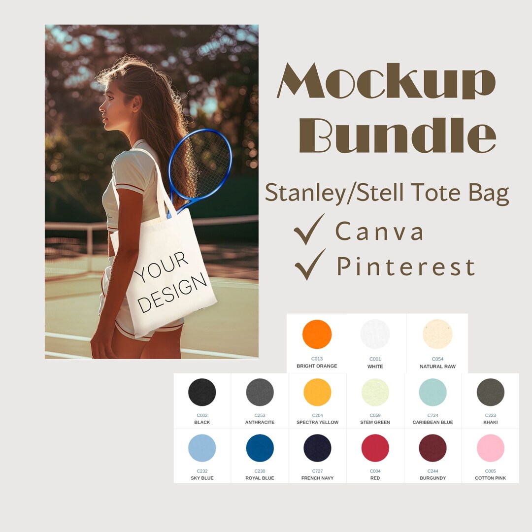 Mockup Template Bundle 15 Colours Tennis Sport Tote Bag From Stanley ...