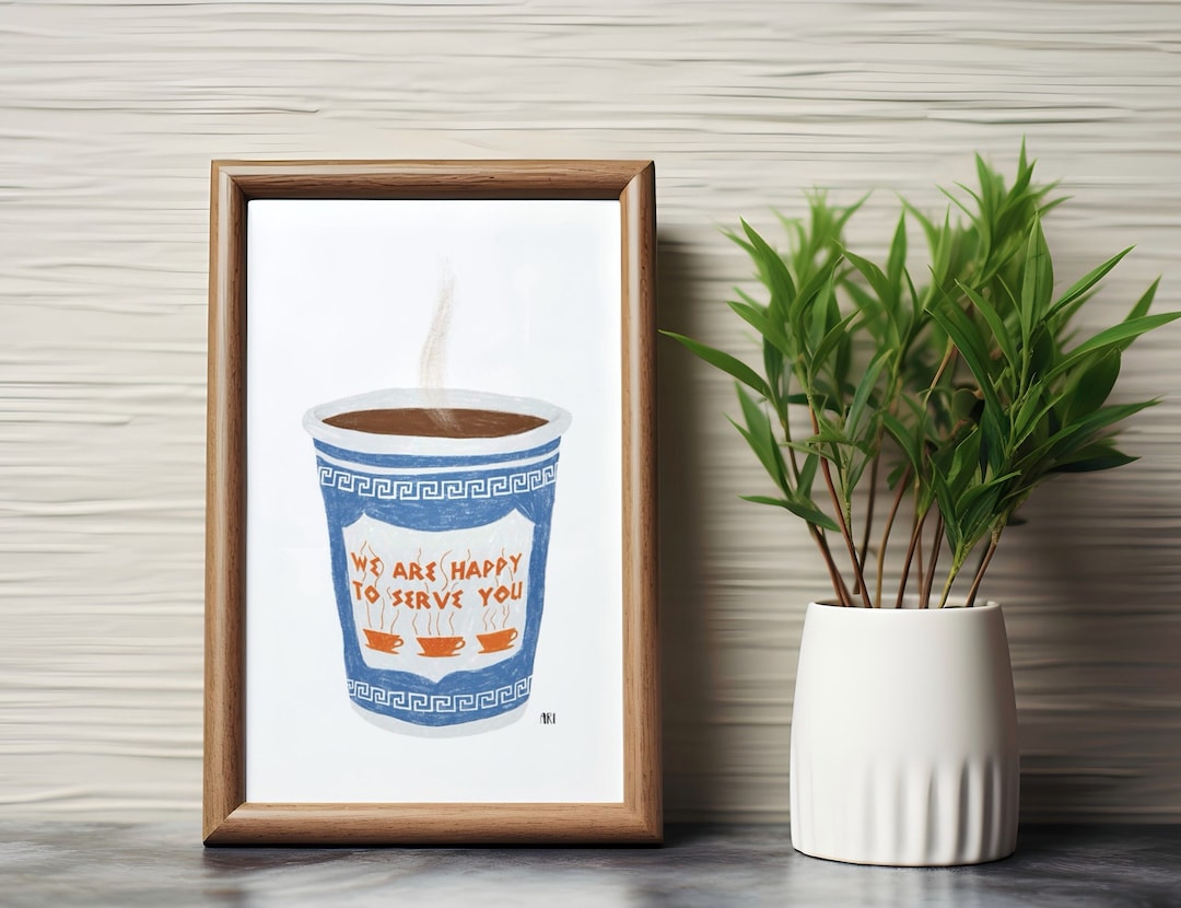 New York Greek Coffee Cup Anthora Print Art Gift Illustration - Etsy