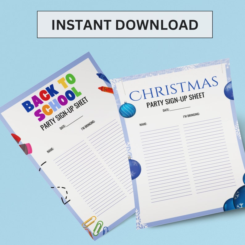 12 Printable Holiday Party Sign up Sheets, Class or Organization ...