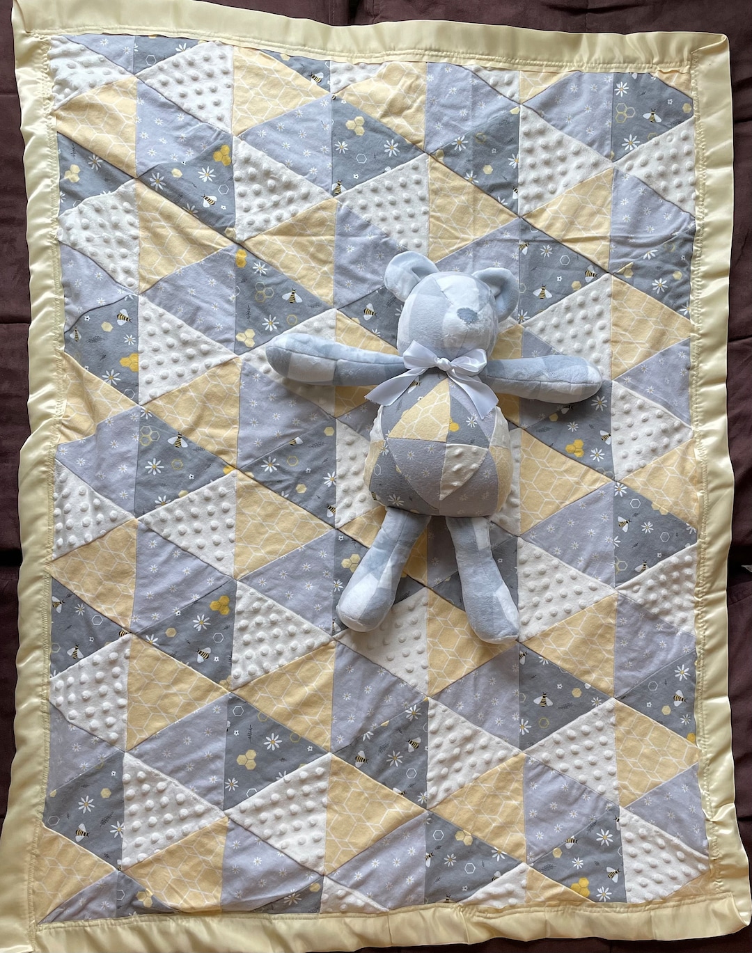 Yellow Bees & Daisies Patchwork Baby Quilt With Matching Teddy Bear - Etsy