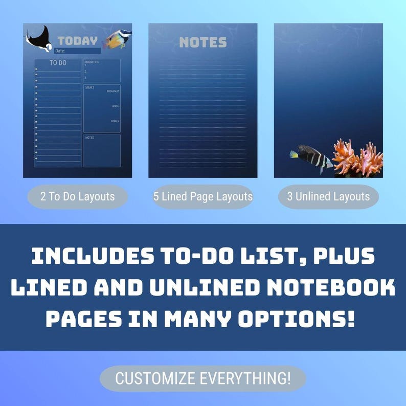 Coral Reef Manta Ray Planner: Customizable Canva Template (digital ...
