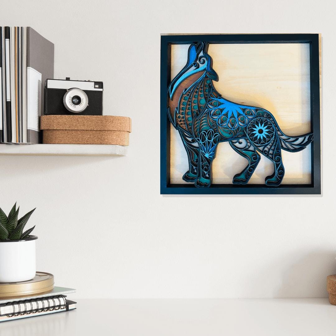 Multi-layer Wolf Wood Art, 3D Art, Wooden Wall Art, Desktop Decoration ...
