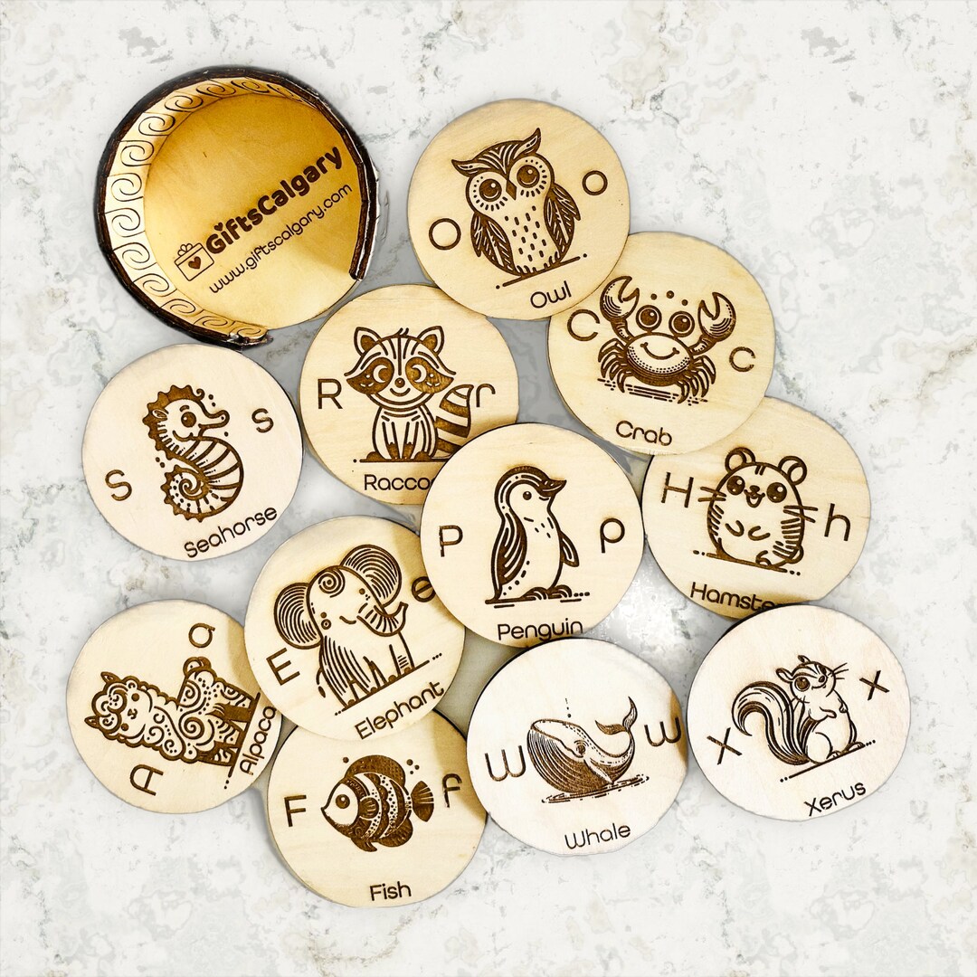 Wood Animals Alphabet Cards ABC Flash Cards Montessori Wood Toys Play ...