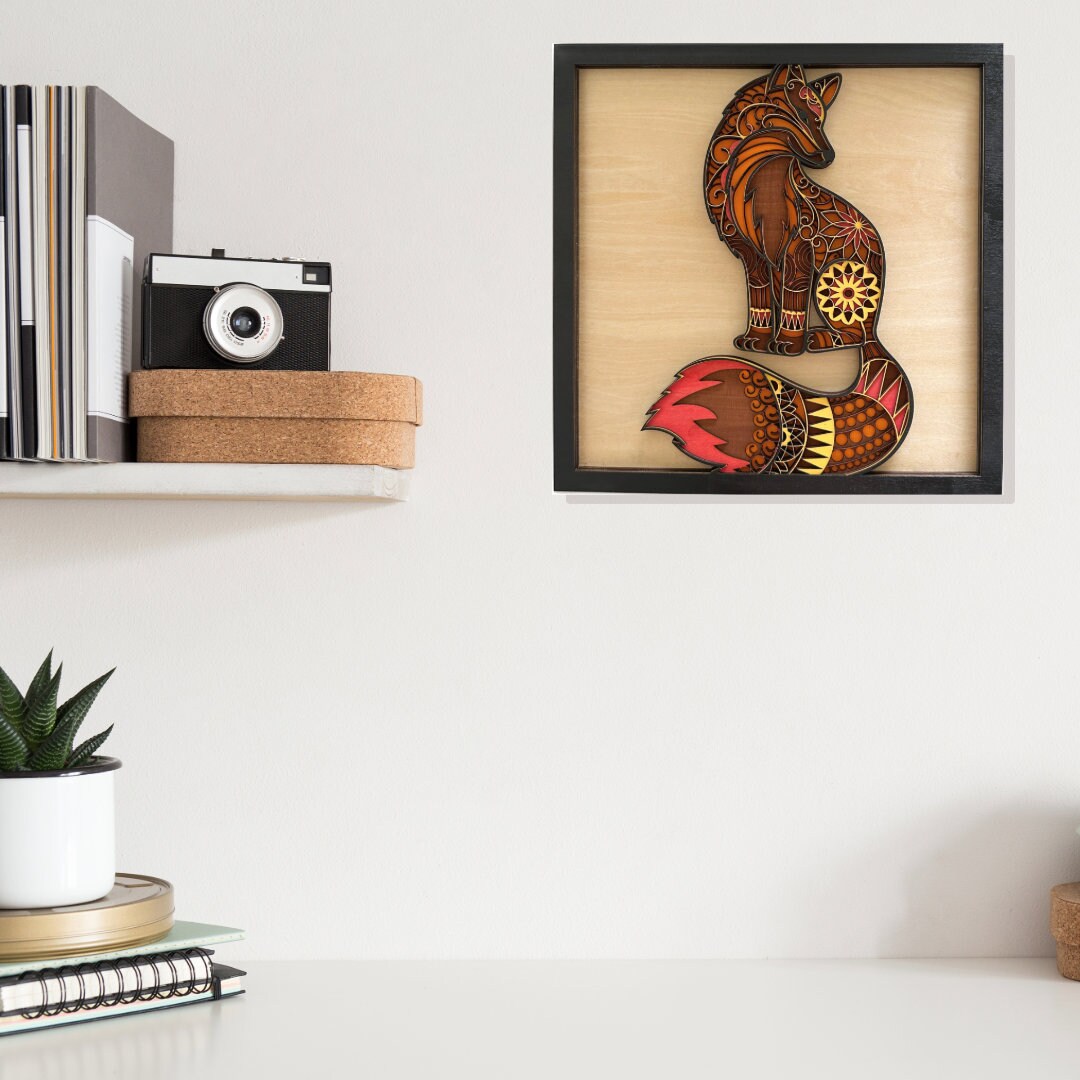 Multi-layer Fox Wood Art, 3D Art, Wooden Wall Art, Desktop Decoration ...