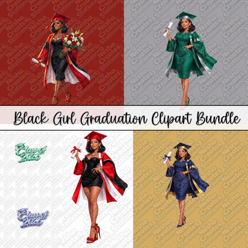 Black Girl Graduation Clipart Bundle, Class of 2026 PNG, Graduation ...