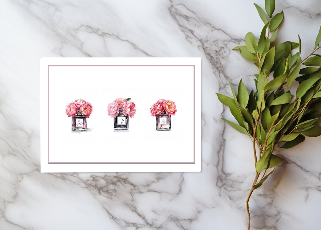 Pink Perfume Bottle Note Card | Feminine Note Card | Fashion Note Card ...