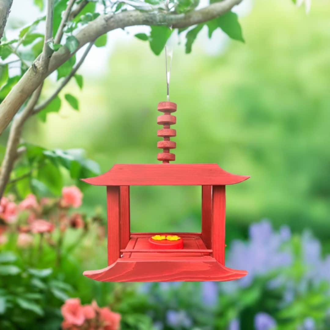 Asian Style Hummingbird Feeder: Red Cedar Outdoor Hanging - Etsy