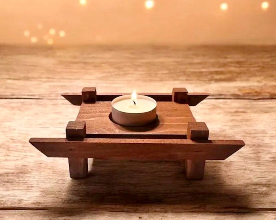 Rustic Asian Tea Light Holder, Tea Light Holder, Wood Tea Light Holder ...