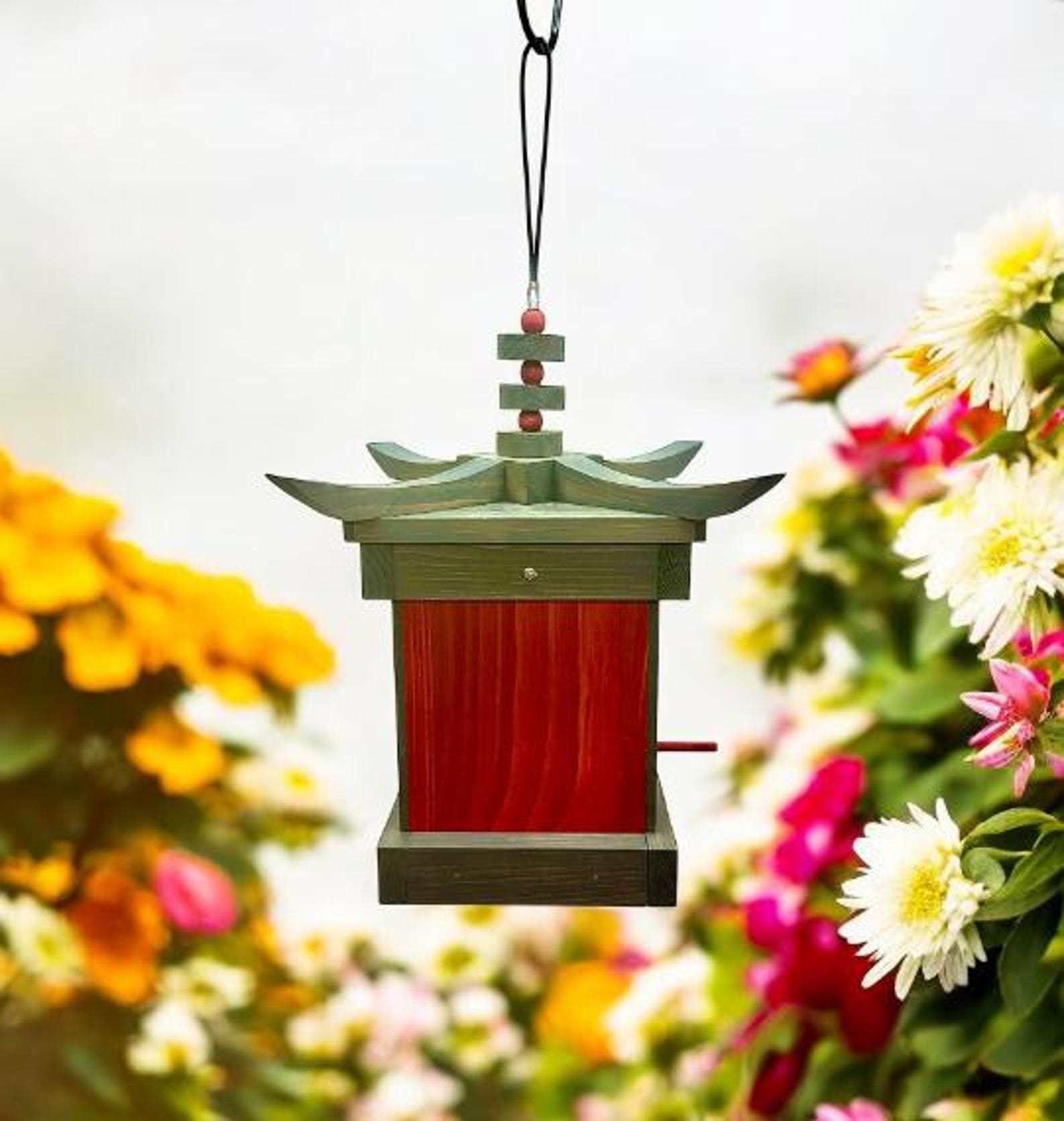 Pagoda Birdhouse, Hanging Cedar Bird House, Japanese Garden Decor - Etsy