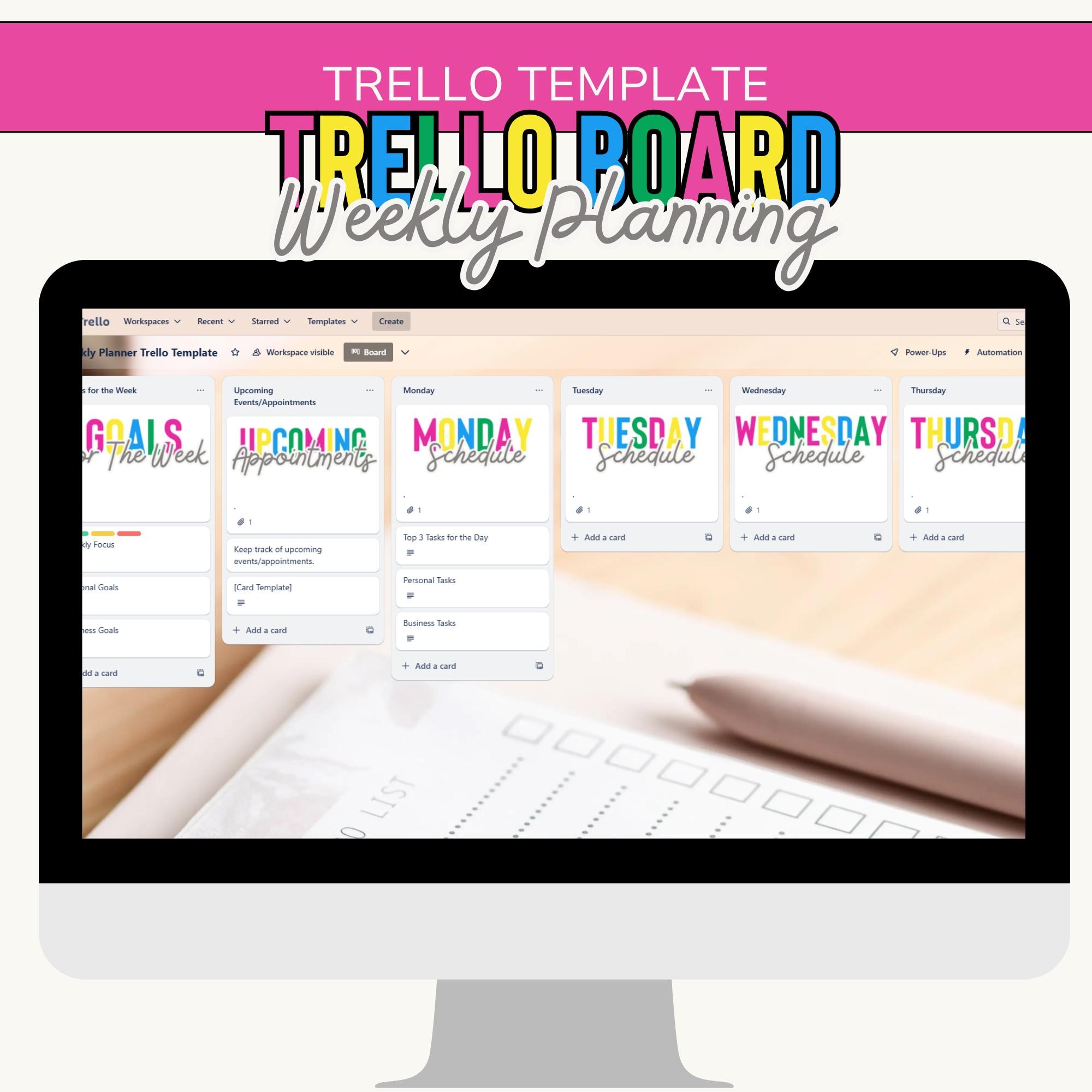 Weekly Planner Trello Template: Digital Organizer for Work-at-home Moms ...