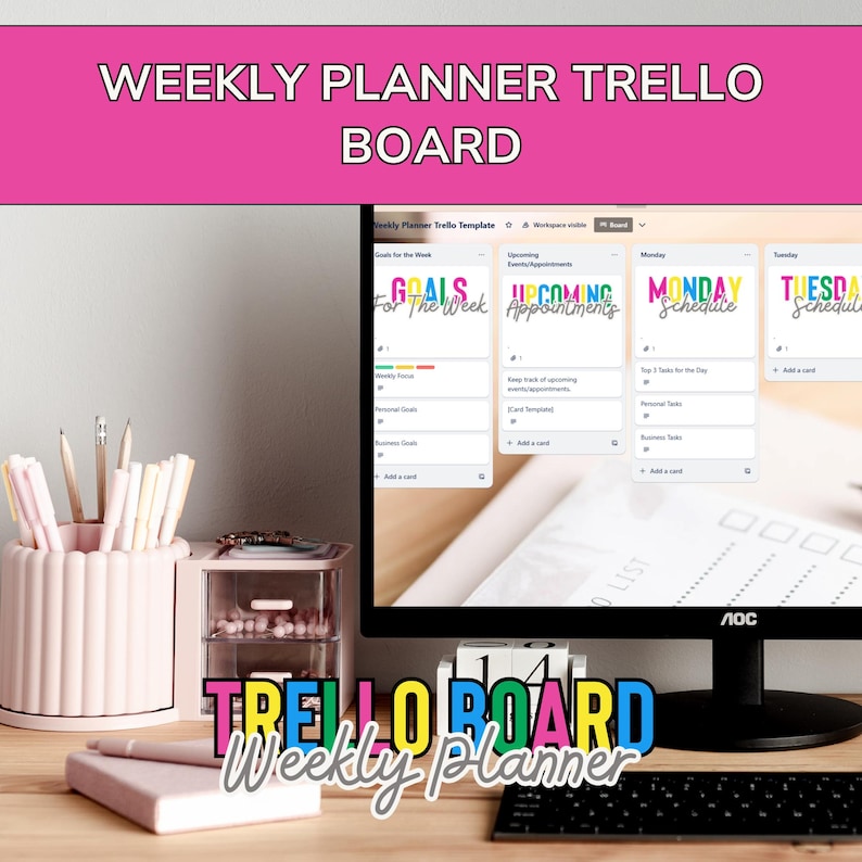 Weekly Planner Trello Template: Digital Organizer for Work-at-home Moms ...