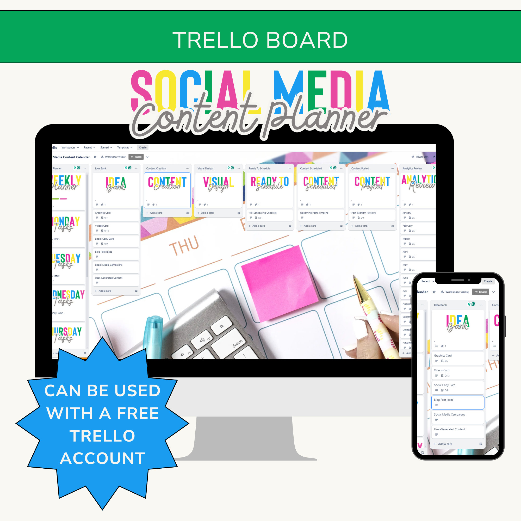Social Media Content Planner Trello Template, Social Media Manager ...
