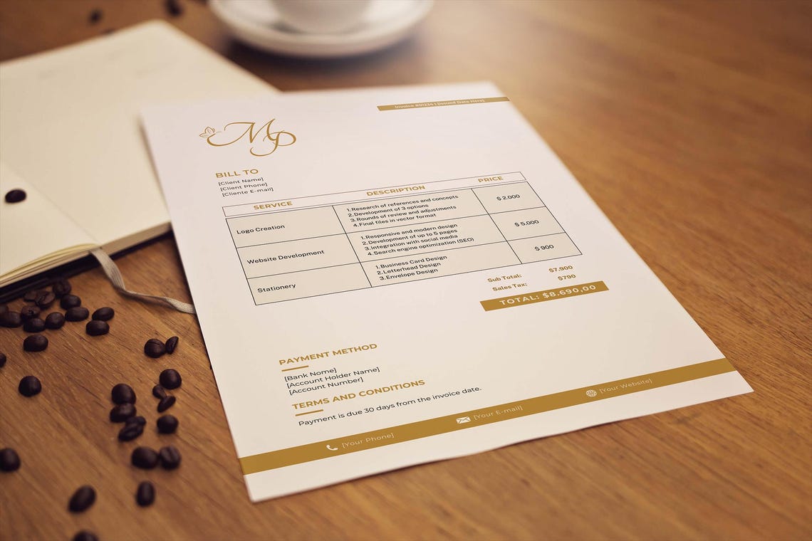 Editable Small Business Invoice, Receipt Form Template, Minimalist Bill ...