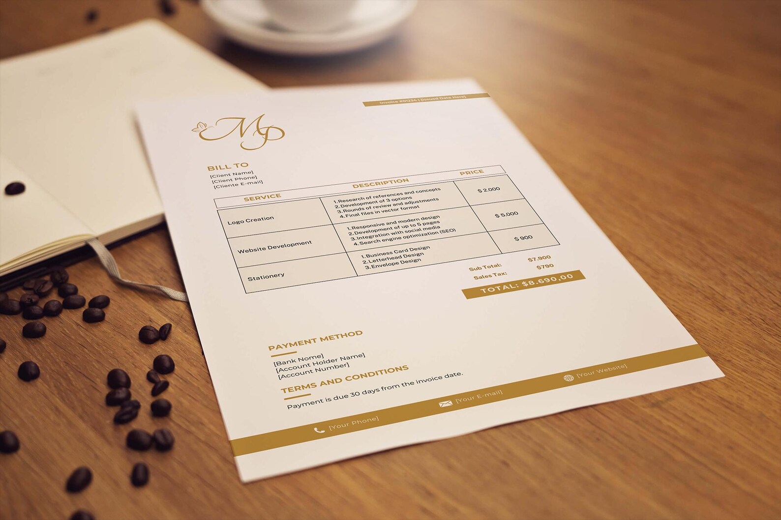 Editable Small Business Invoice, Receipt Form Template, Minimalist Bill ...